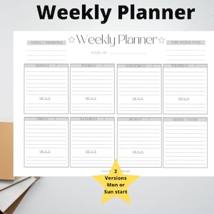 Weekly Planner Printable Template – Sunday or Monday Start – Landscape ...