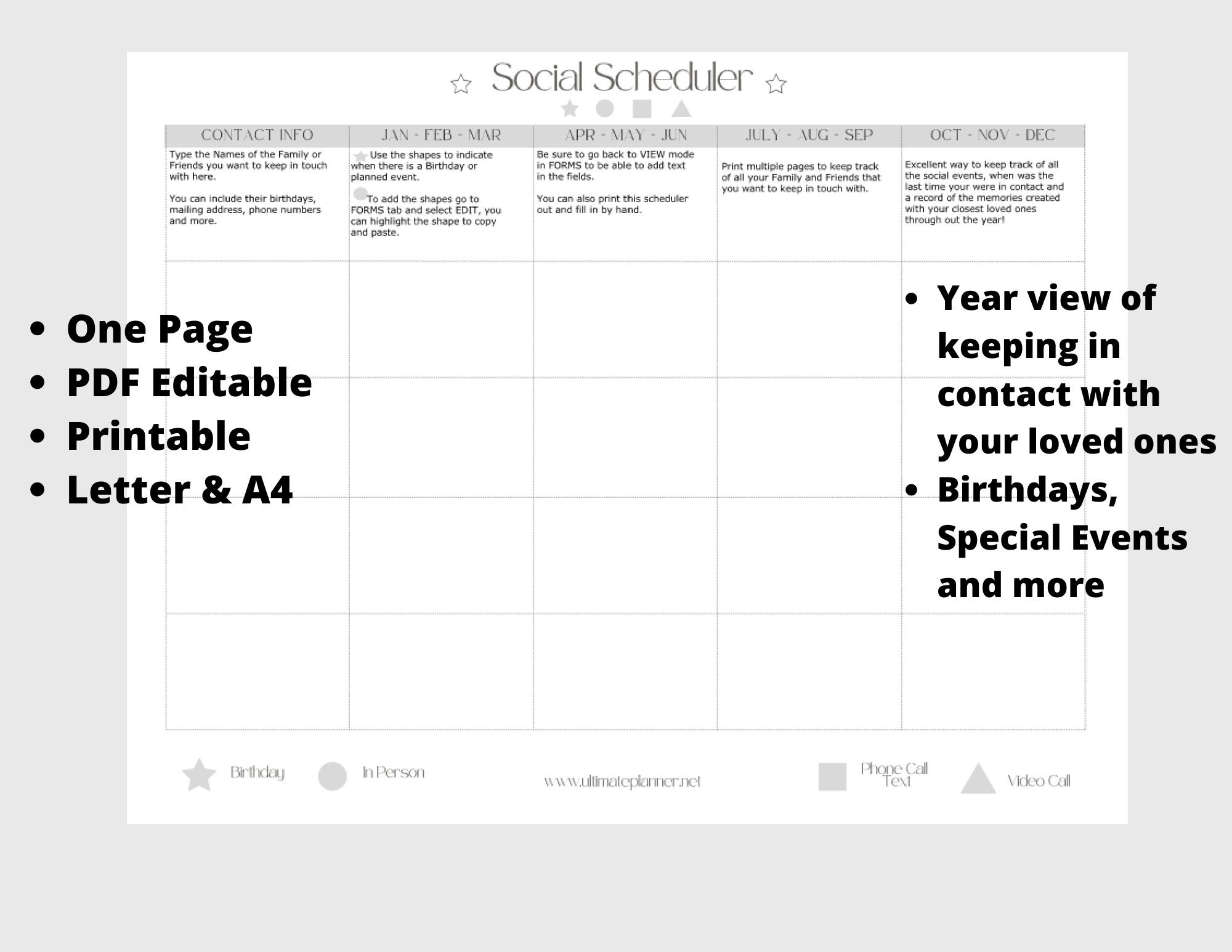 EDITABLE SOCIAL SCHEDULE Printable Birthday Family Friends Social Media ...