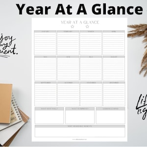 Year at a Glance, Year in Review, Digital, PDF, Printable, Annual ...