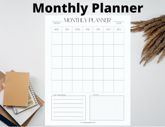 Monthly Planner on One Page Monthly Organizer Monthly | Etsy