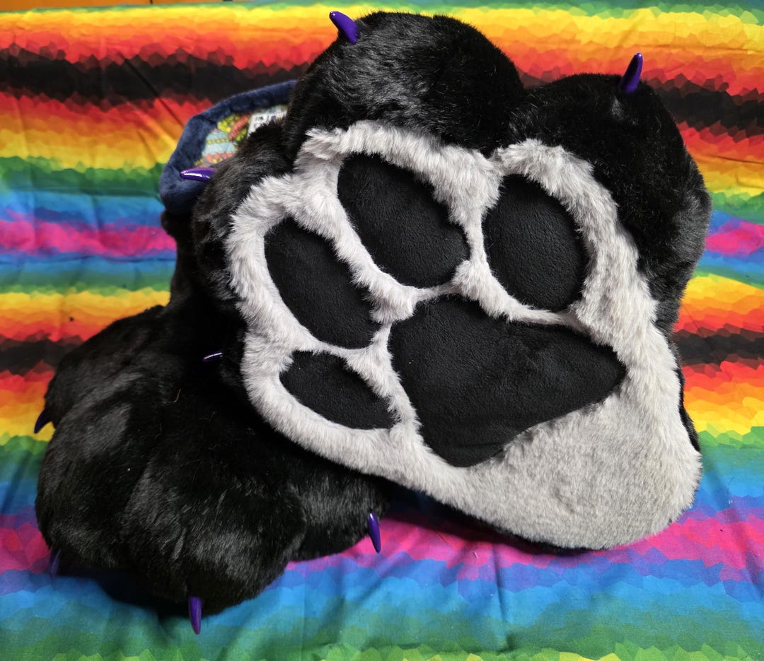Black/grey Fursuit Feet Paws, Cosplayer, Custom Made, One Size Fits All ...