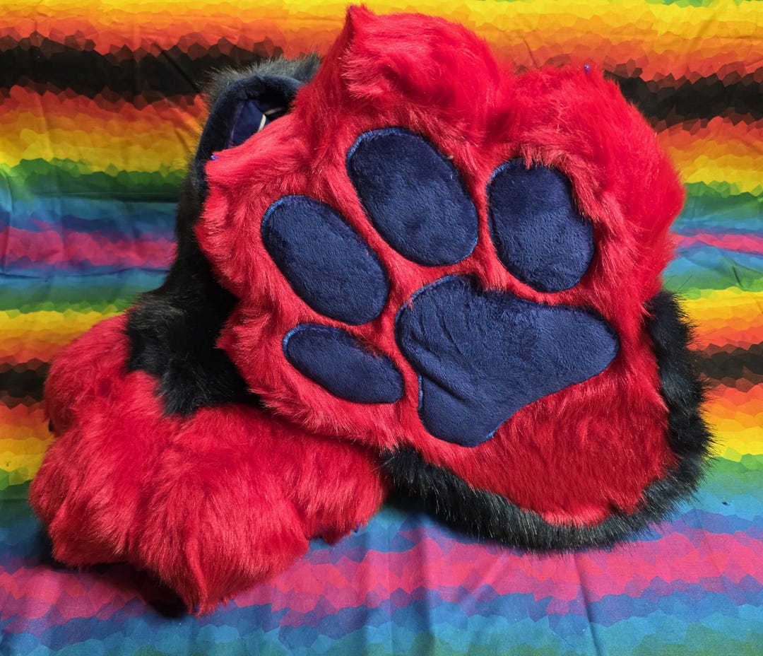 Blue/red Fursuit Feet Paws, Cosplayer, Custom Made, One Size Fits All ...