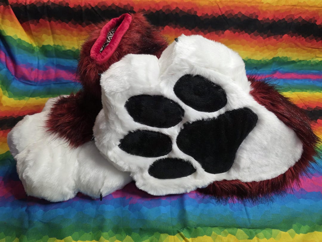 Red/white Fursuit Feet Paws, Cosplayer, Custom Made, One Size Fits All ...