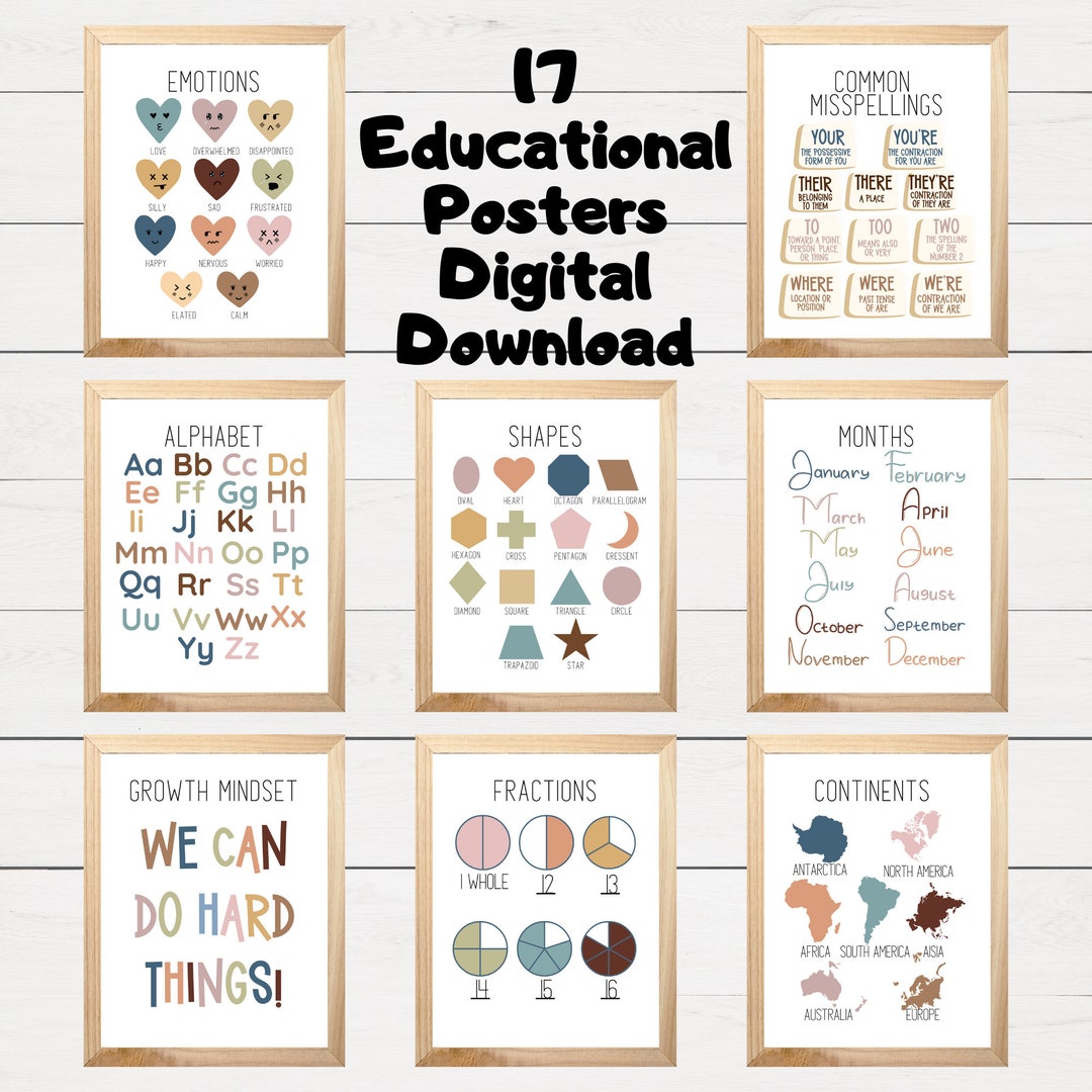 Set of 17 Educational Posters Montessori Classroom Decor, Homeschool ...