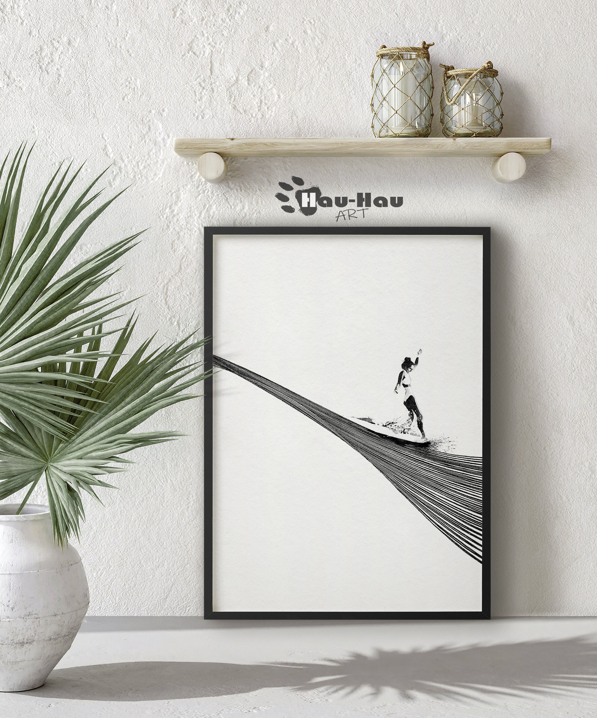Minimalist Surf Line Art Print, Surf Girl Print, Surfing Art Poster ...
