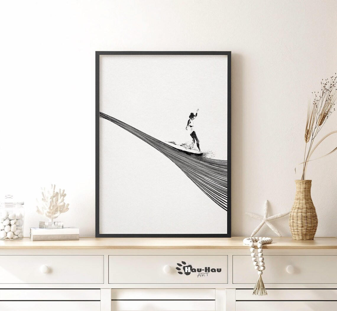 Minimalist Surf Line Art Print, Surf Girl Print, Surfing Art Poster ...