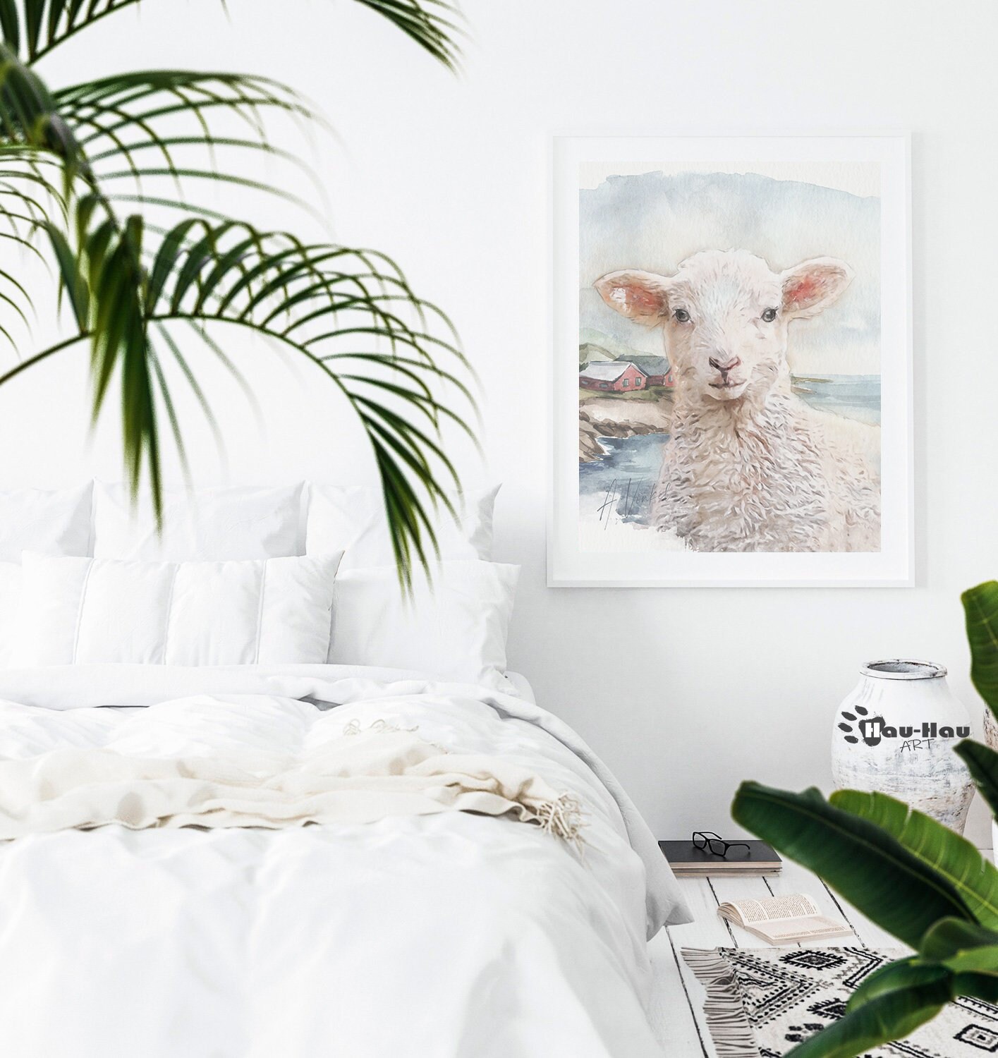 Lamb Watercolor Wall Art Print for Nursery , Happy Sheep, Norwegian ...