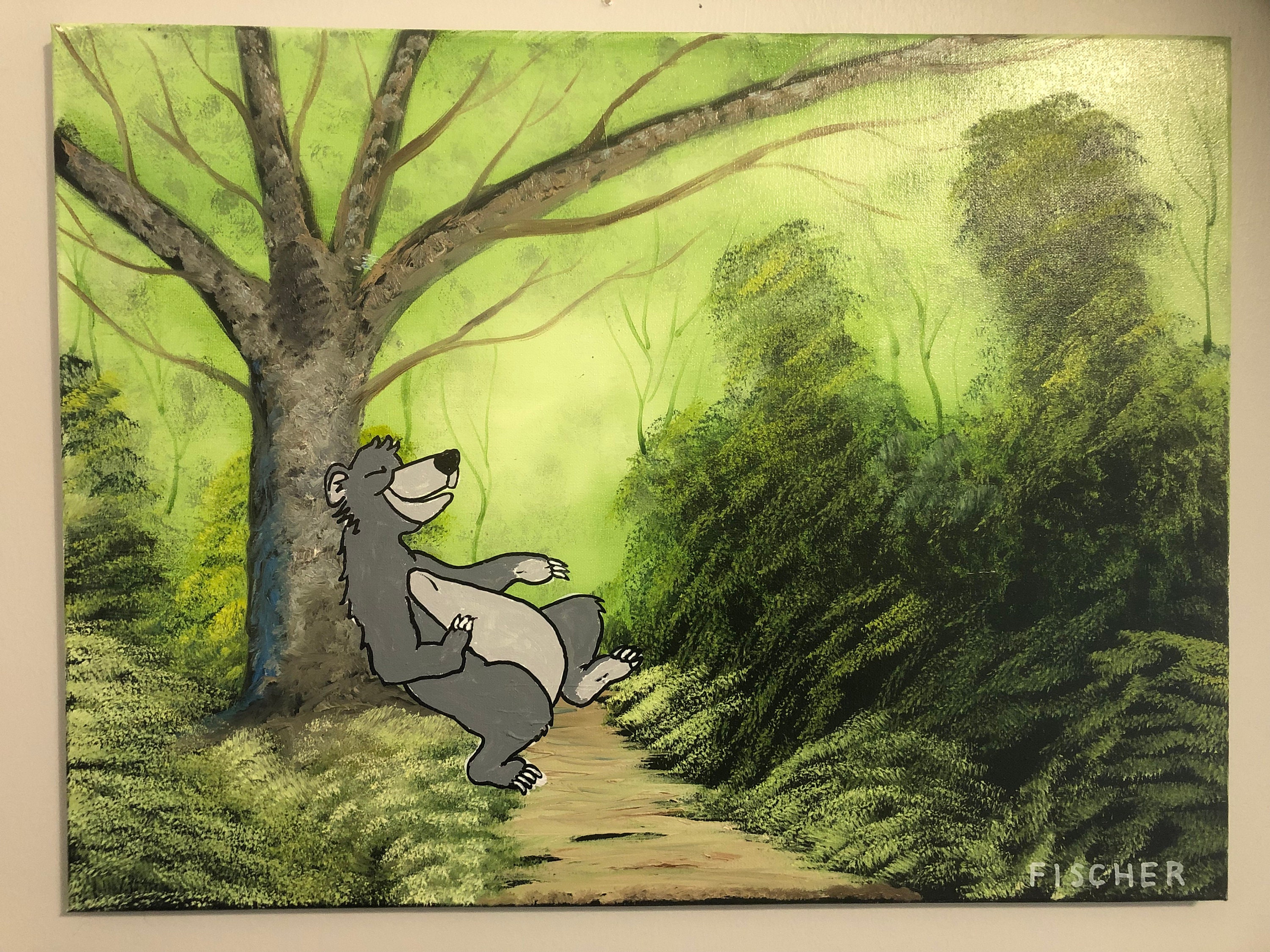 Original Art Painting on Canvas, Bear Scratching His Back, Oil ...