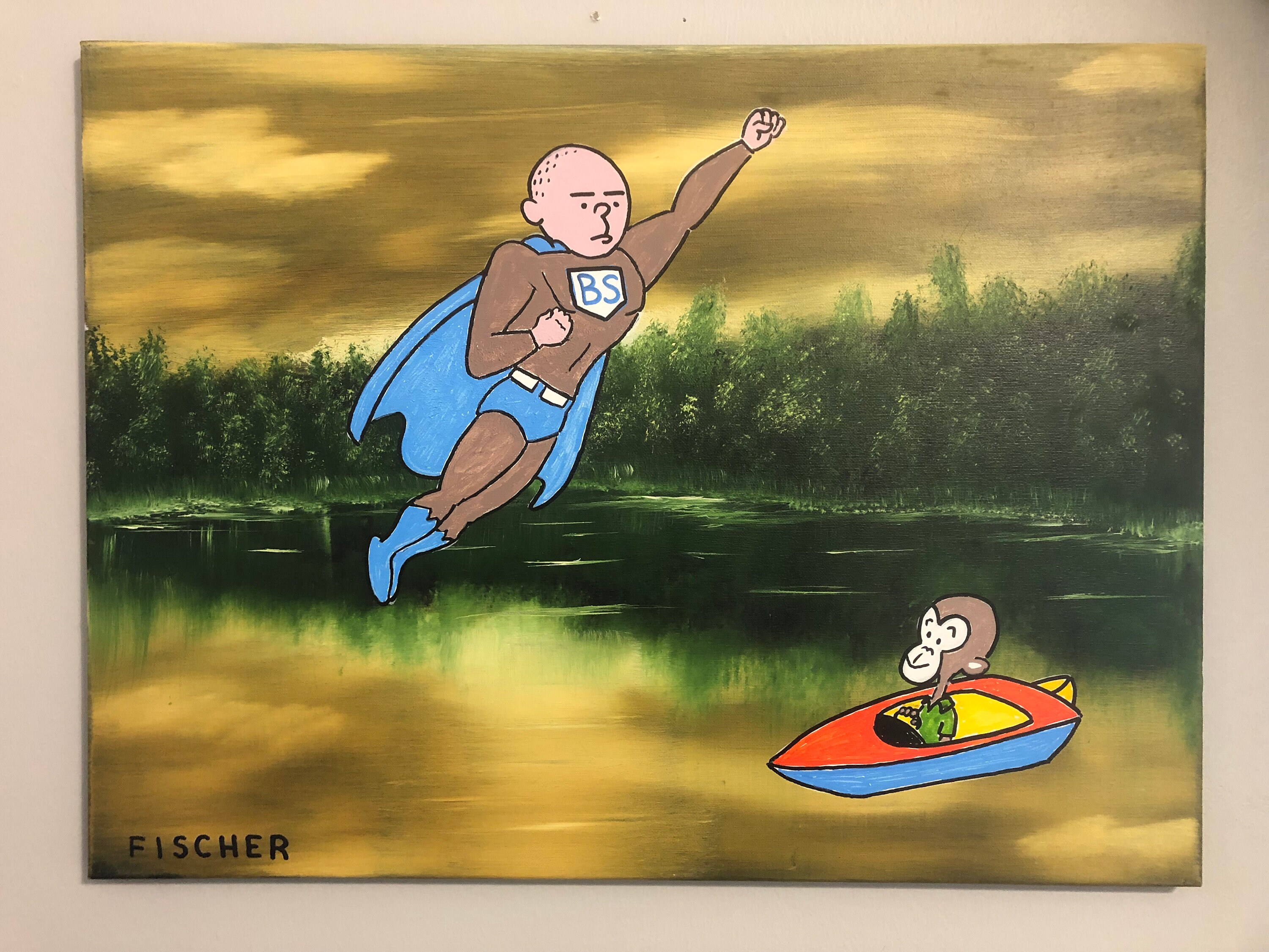 Original Art Painting BS Man Monkey Driving Boat Oil - Etsy