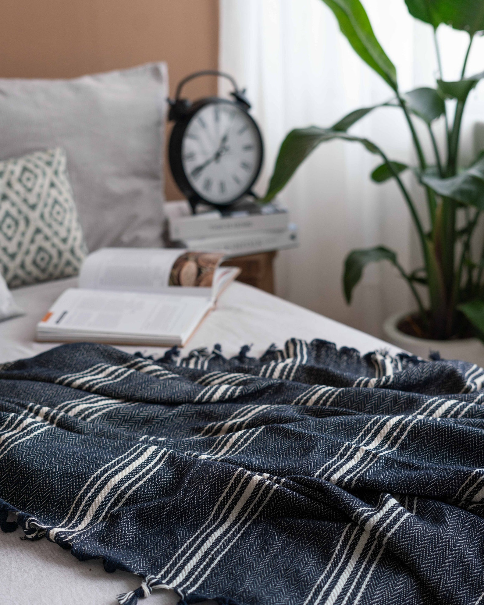 Turkish Cotton Bedspread, Denim Blue Throw Blanket, Soft Cotton Bed ...