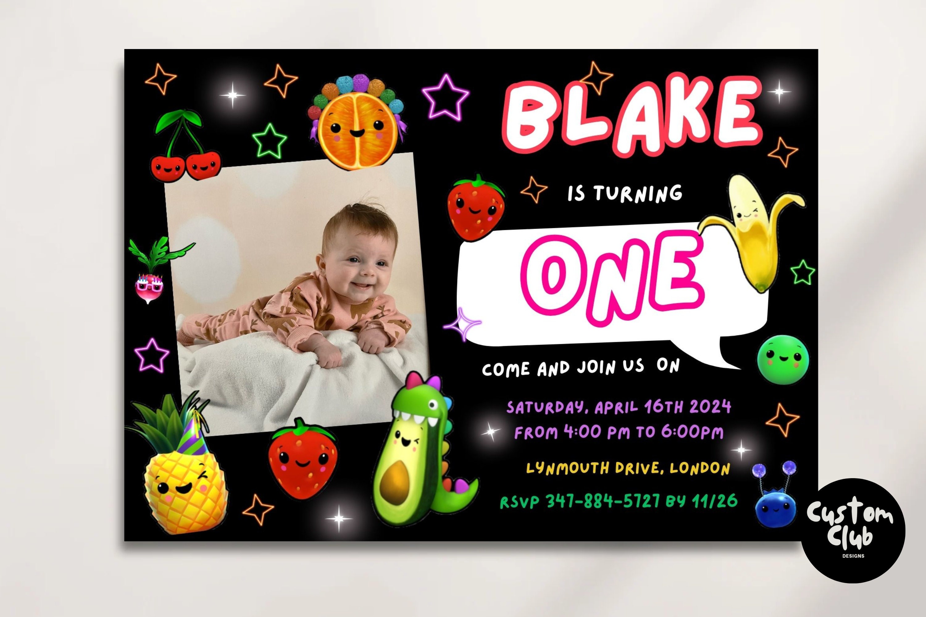 Hey Bear Sensory Birthday Digital Photo Invitation | 24-hour Custom ...