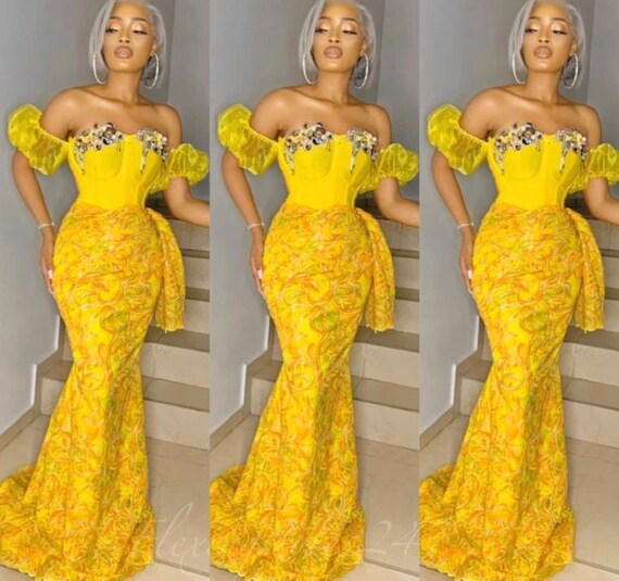 Yellow Lace Wedding Dress