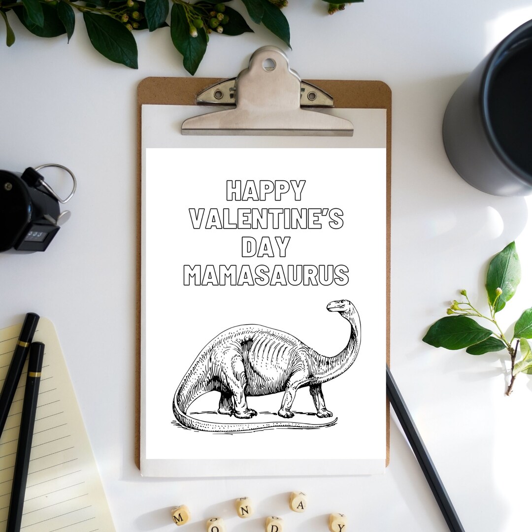 Happy Valentine's Day Mamasaurus Coloring Page - Etsy