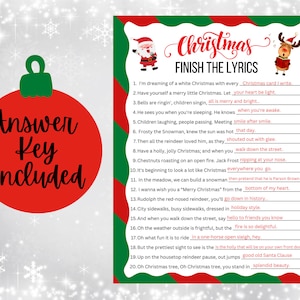 Christmas Song Finish the Lyrics Game for Adults, Teens, & Kids, Fun ...