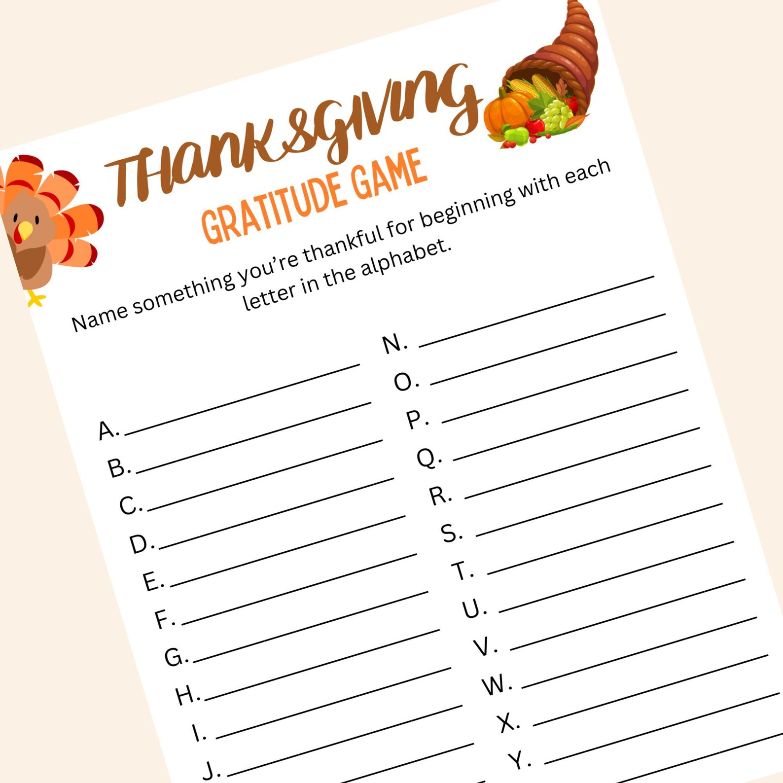 Thanksgiving Gratitude Game | Fun Thanksgiving Game | Printable ...