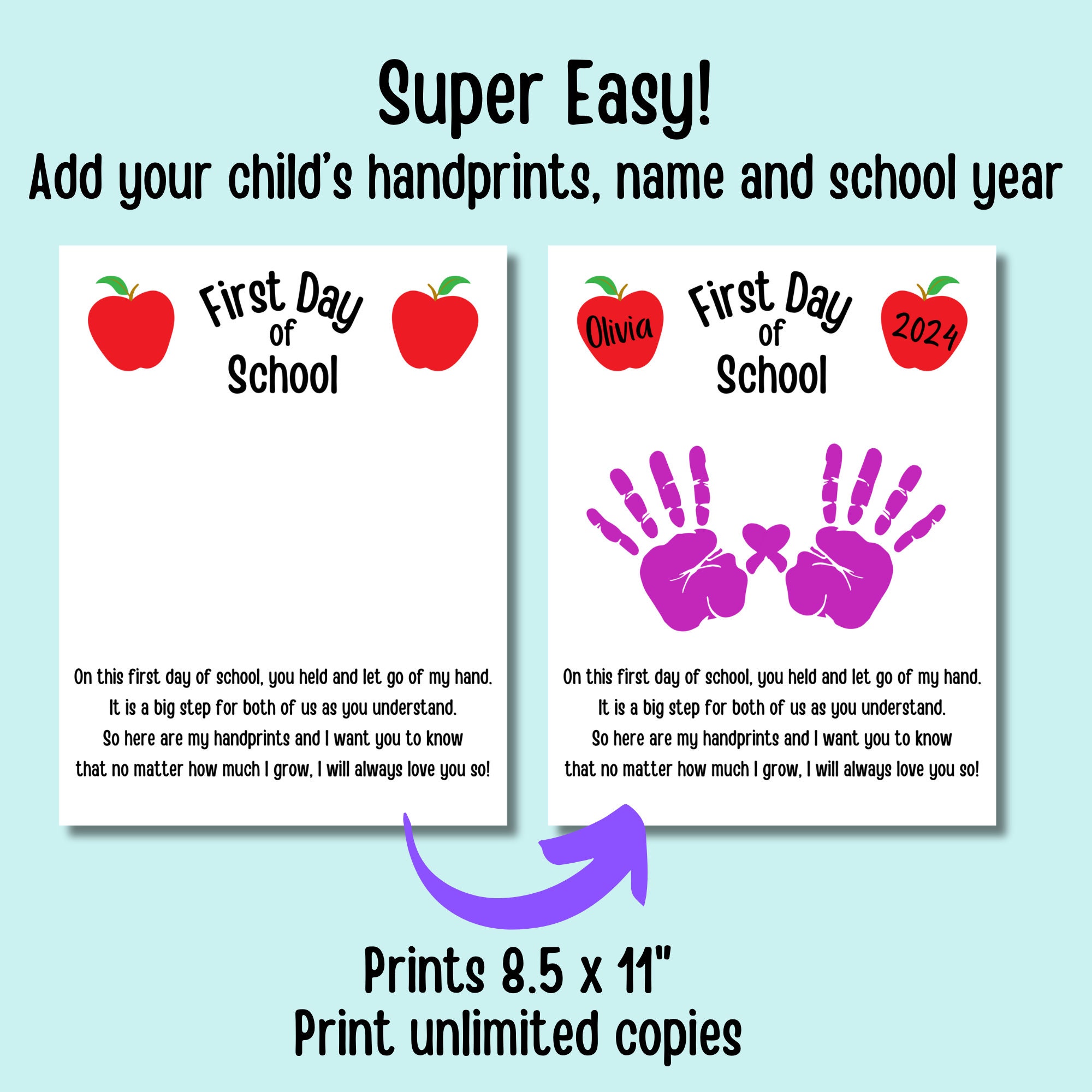 Handprint First Day of School Poem, Back to School Handprint Art ...