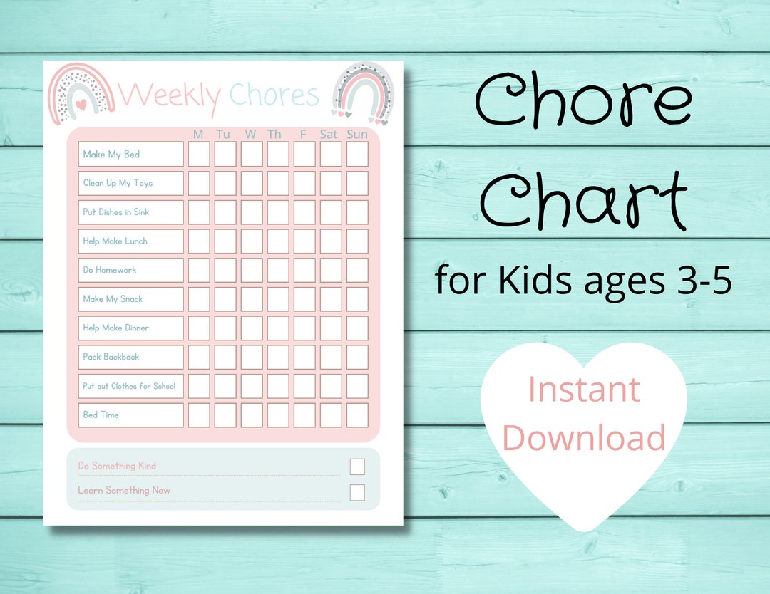 Kids Chore Chart, Ages 3-5, Printable - Etsy