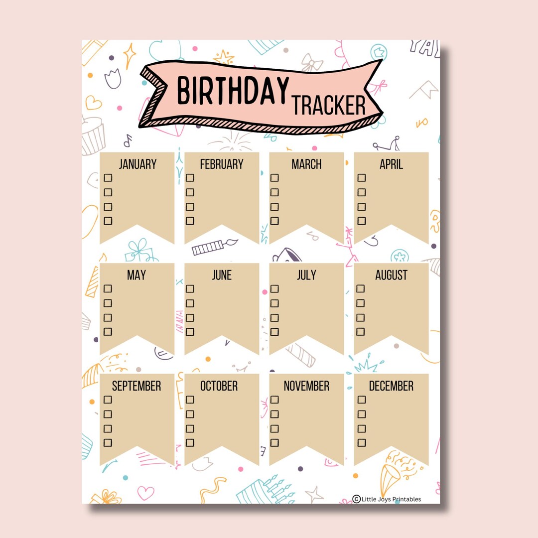 Birthday Tracker Printable Template | Birthday Planner Printable ...