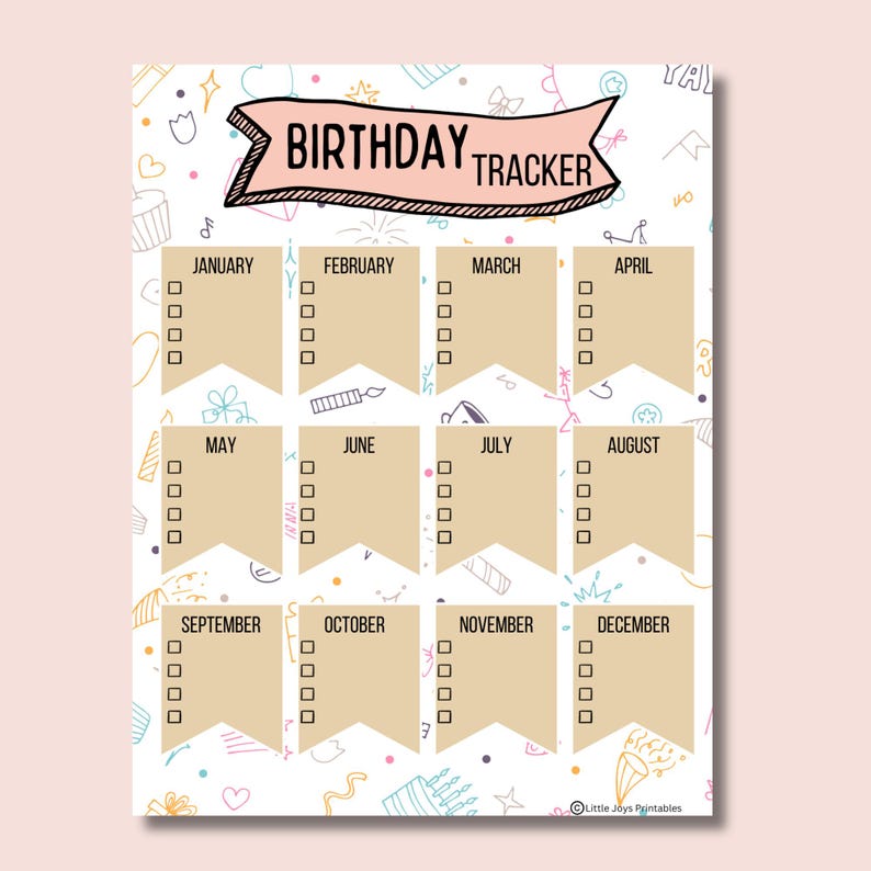 Birthday Tracker Printable Template | Birthday Planner Printable ...