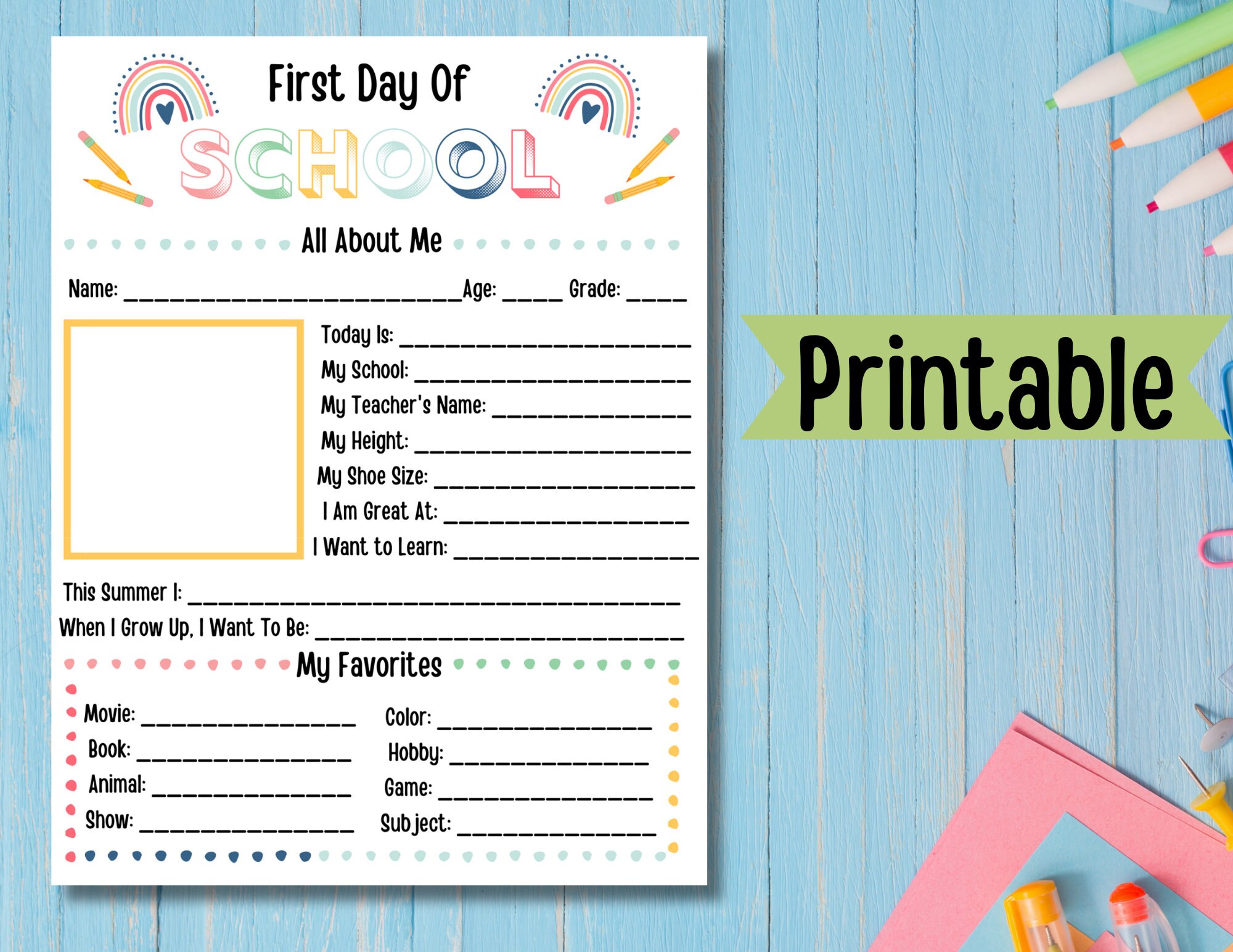 Back to School Printable, Back to School Questionnaire, School ...