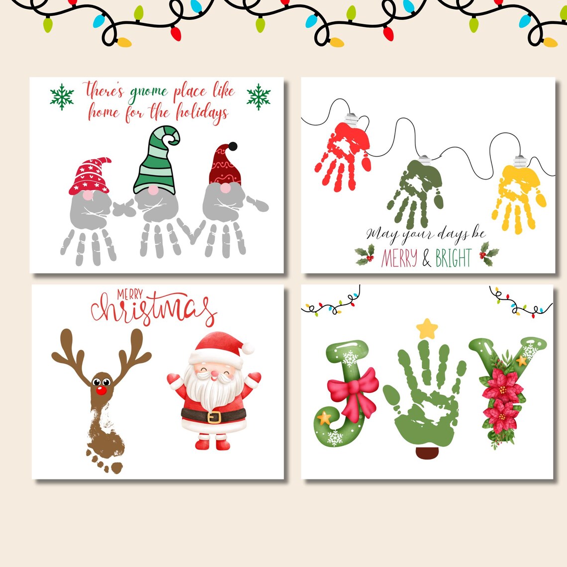 Christmas Handprint Footprint DIY Art Craft Bundle, Printable Christmas ...