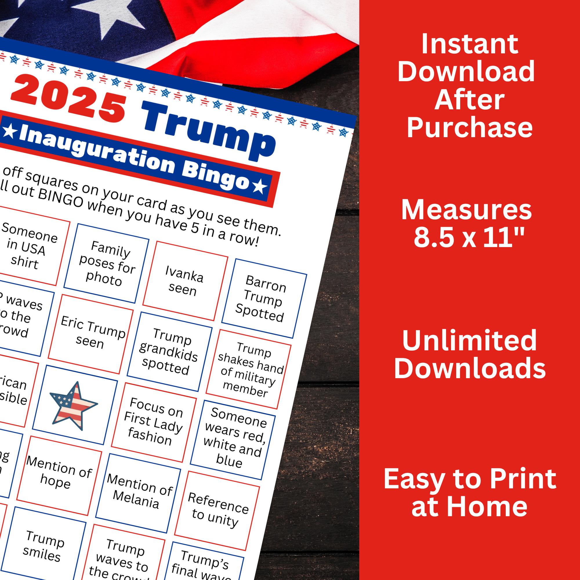 2025 Trump Presidential Inauguration Bingo Game, Presidential ...