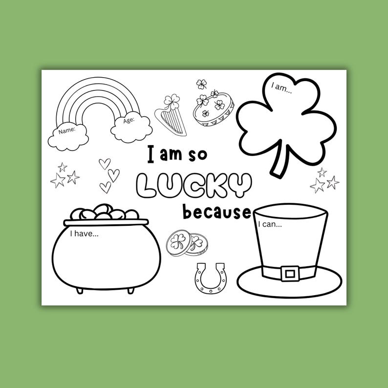 I Am Lucky Because.. Gratitude Worksheet Printable Kids St. Patrick's ...