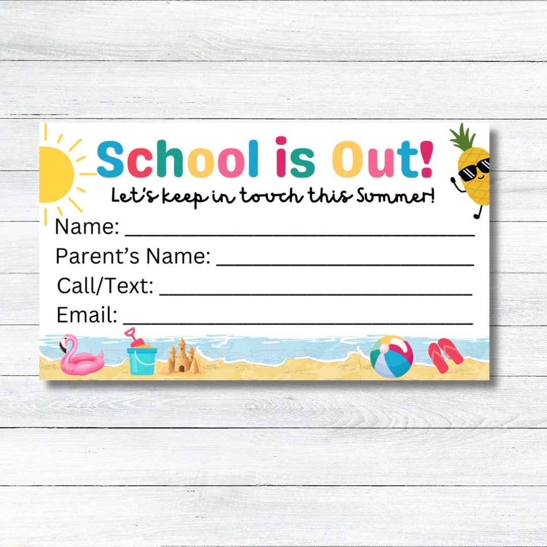 Playdate Cards, Printable Summer Contact Card, End of School Cards for ...