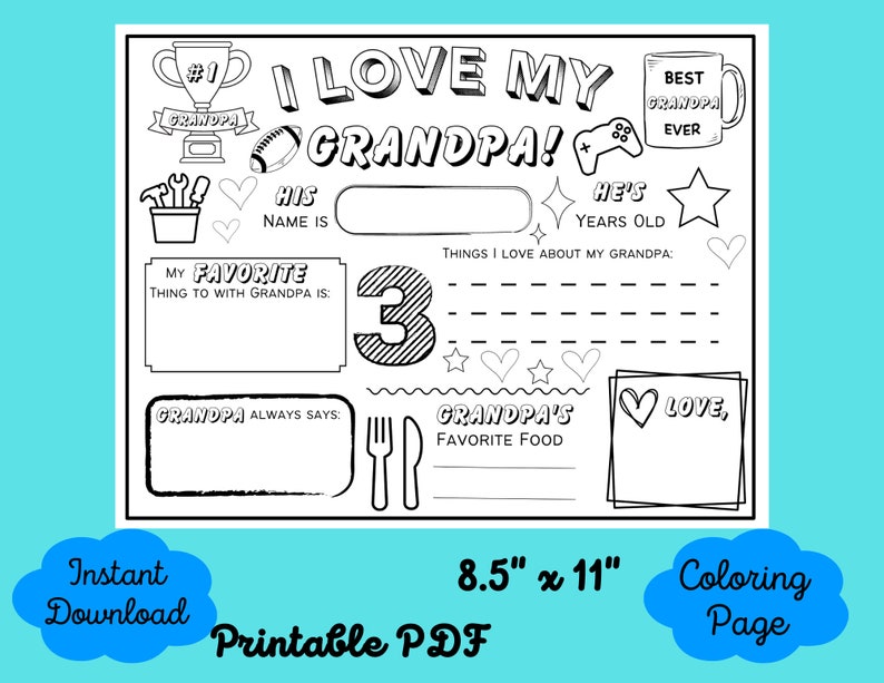 Father's Day Coloring Page for Granddad - Etsy