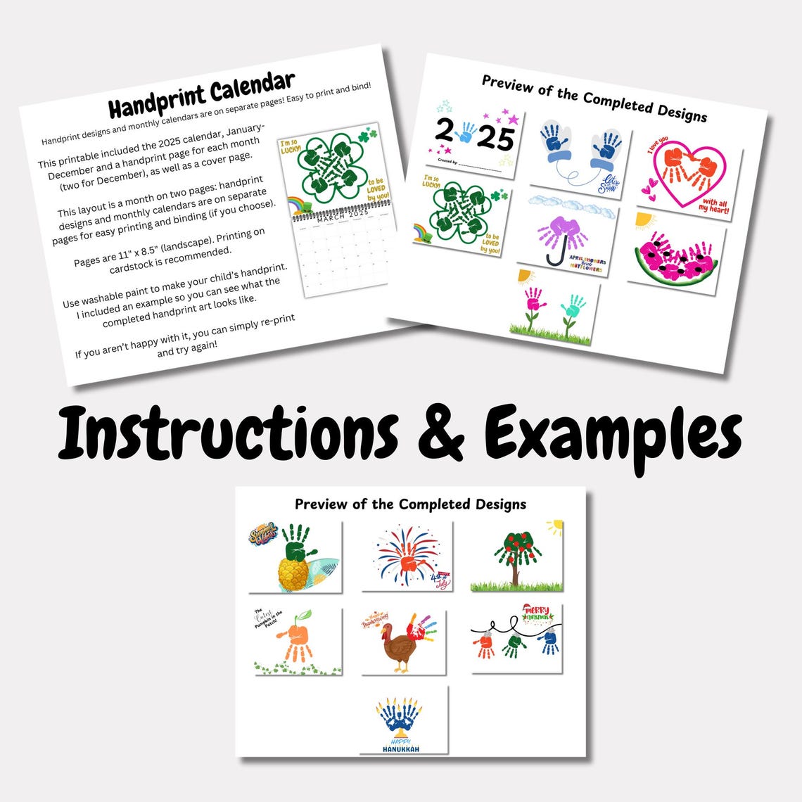 Handprint Calendar 2025 Landscape, Printable Handprint Craft Bundle ...