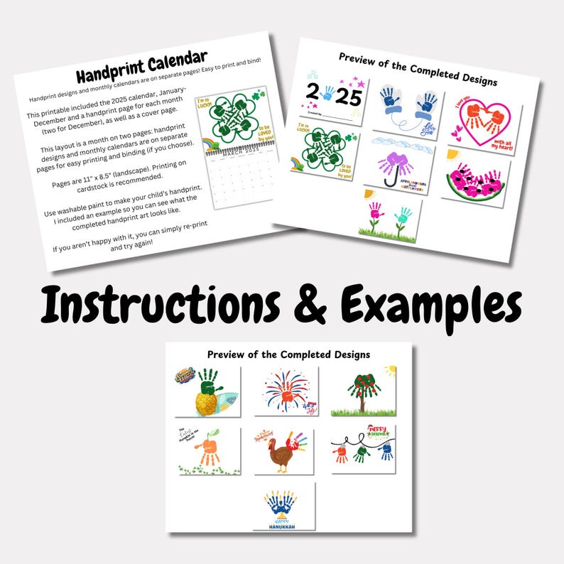 Handprint Calendar 2025 Landscape, Printable Handprint Craft Bundle ...