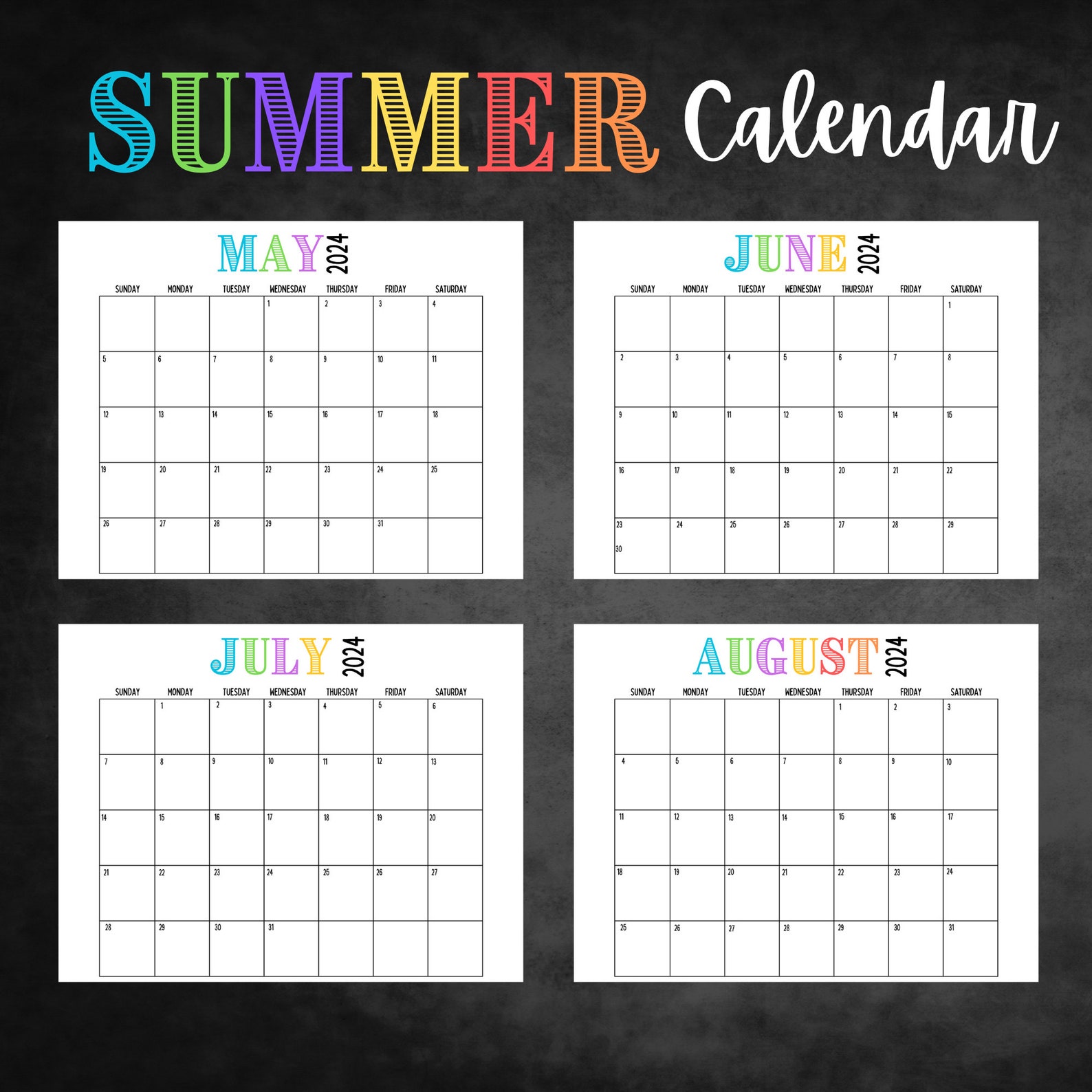 Printable Editable SUMMER 2024 Planner Bundle Summer Calendar Summer ...