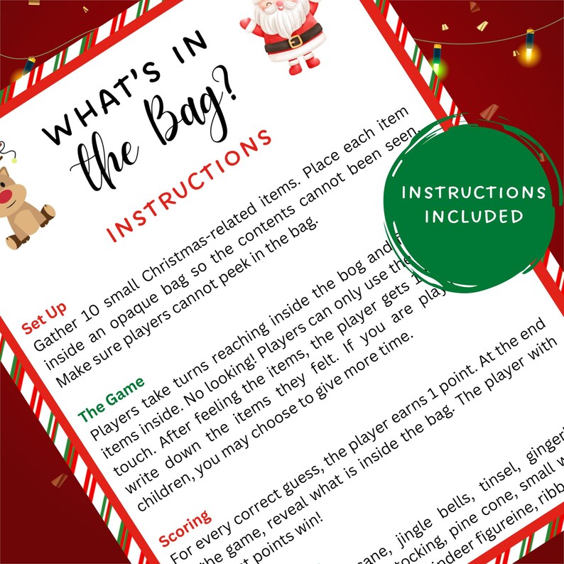 What's in the Bag Christmas Game Printable Christmas Game Christmas ...