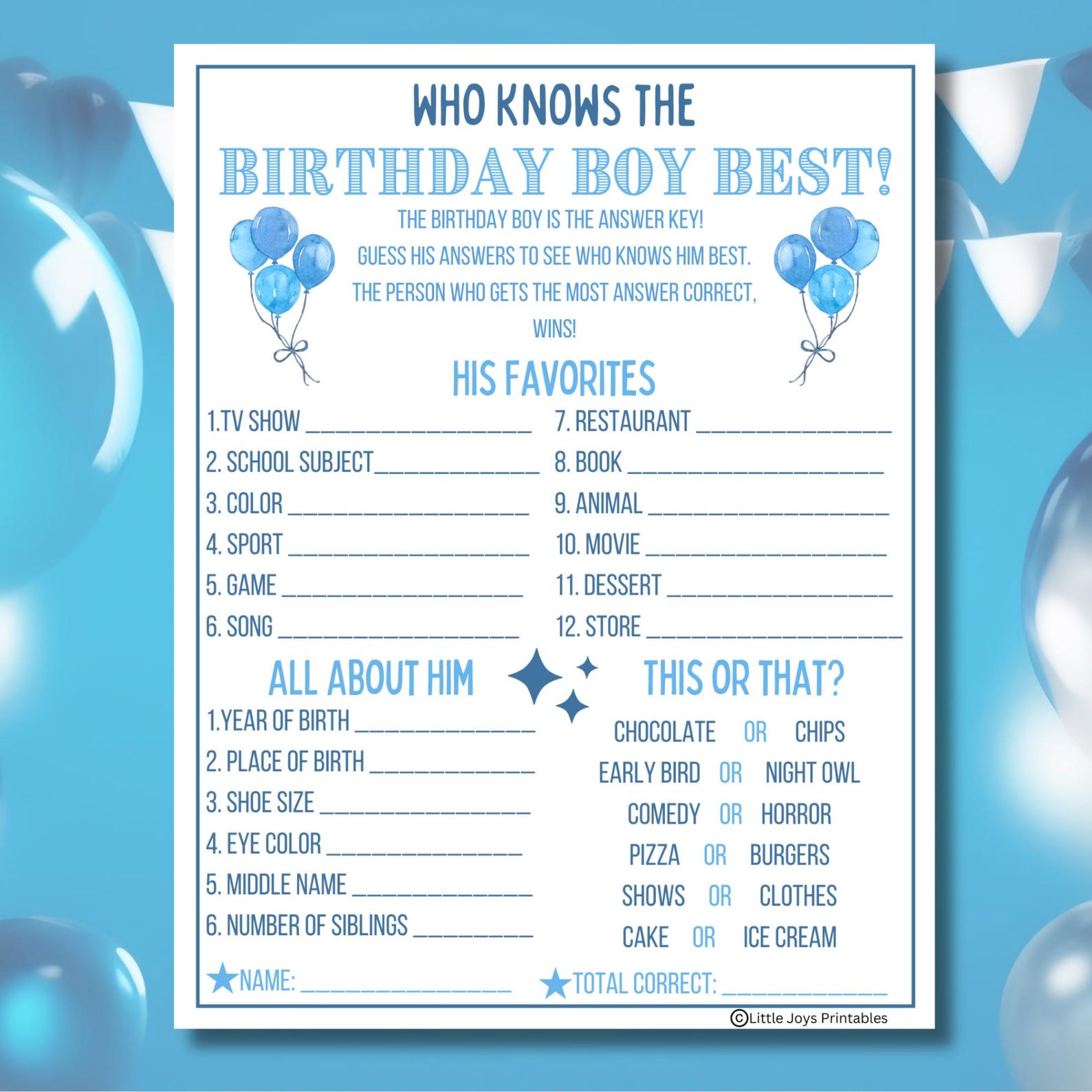 Who Knows the Birthday Boy Best, Editable Printable Boy Birthday Game ...