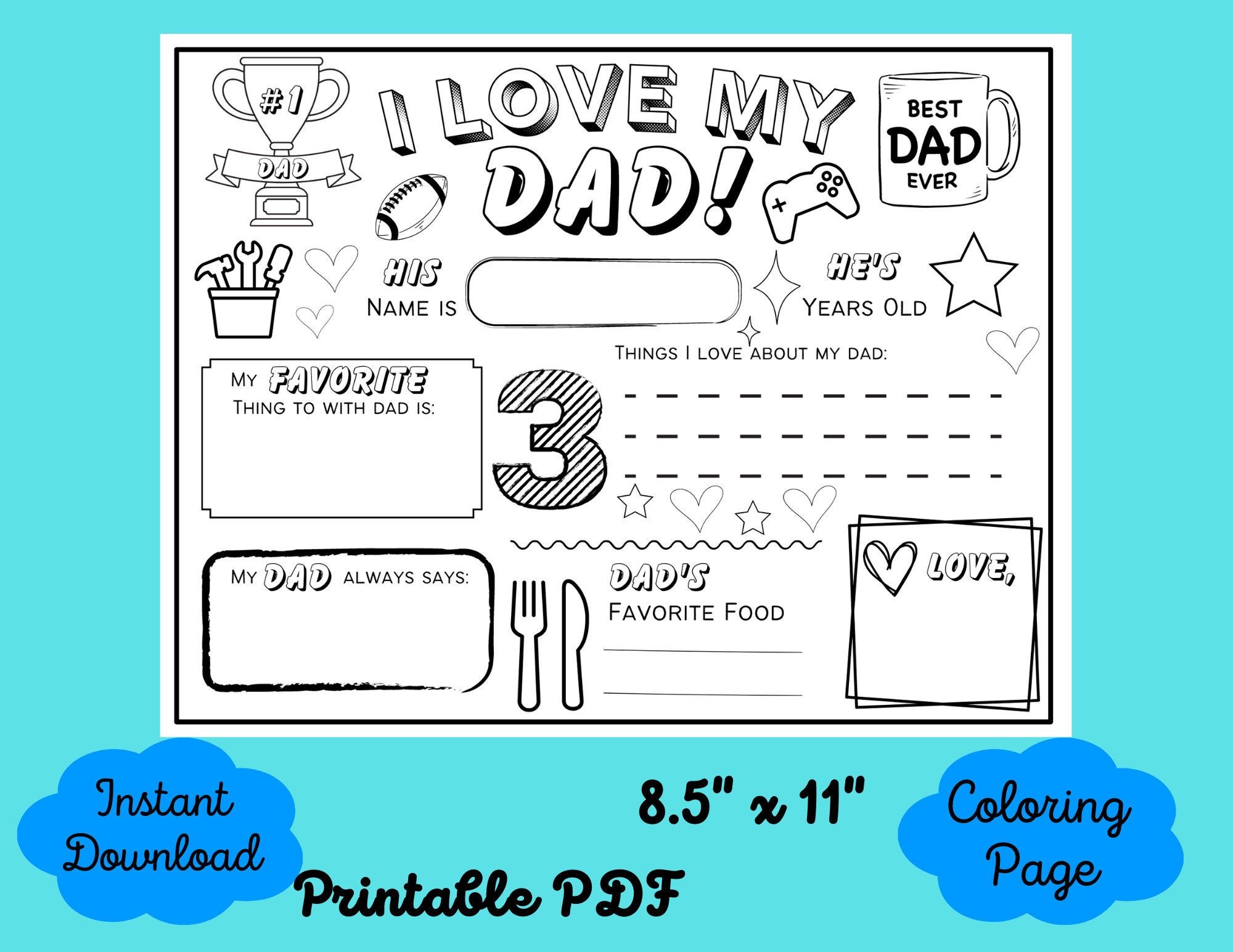 Father's Day Coloring Page, Dad Birthday Coloring Page, All About Dad ...