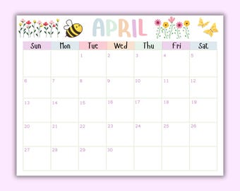 EDITABLE April 2025 Calendar, Printable, Fillable Monthly Planner, Kids ...