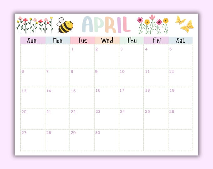 Editable April 2026 Calendar, Happy Easter With Cute Bunny, Printable ...