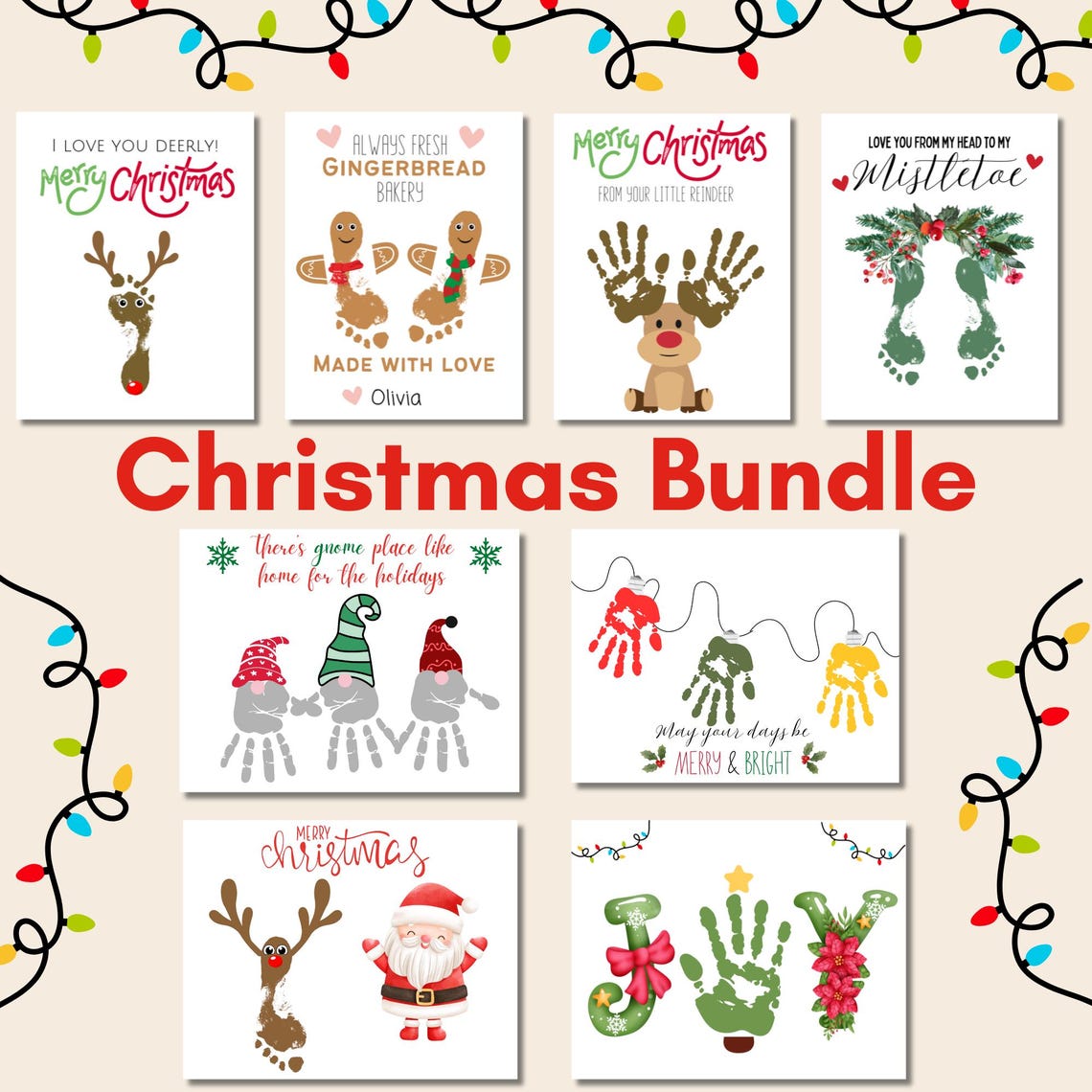 Christmas Handprint Footprint DIY Art Craft Bundle, Printable Christmas ...