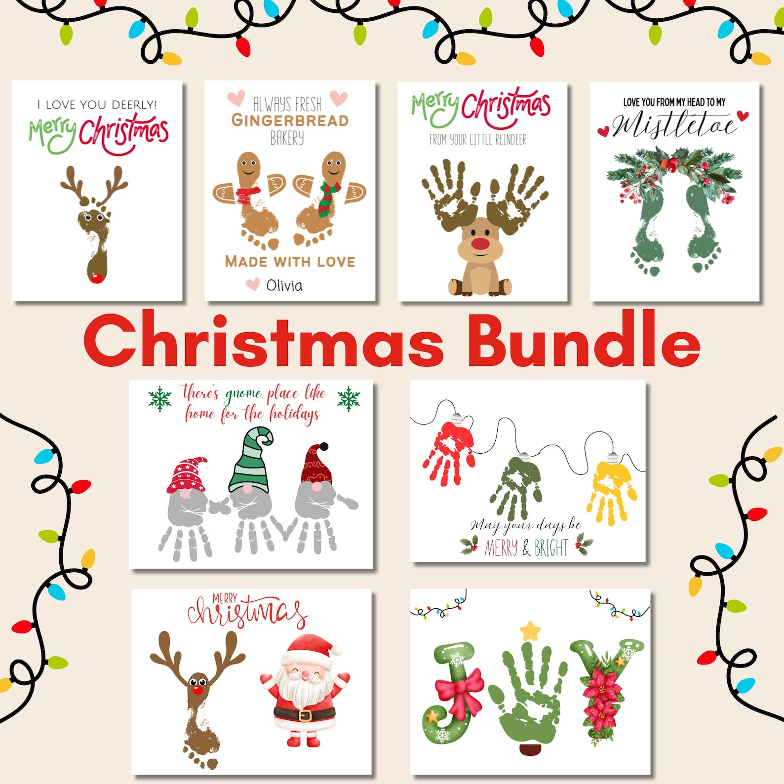 Christmas Handprint Footprint DIY Art Craft Bundle, Printable Christmas ...