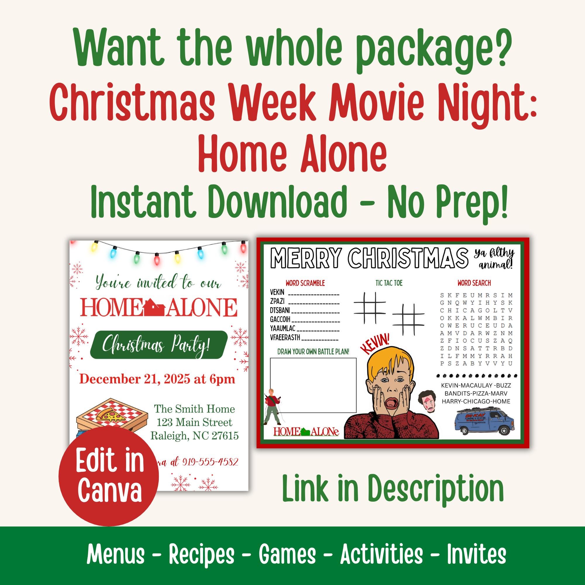 Home Alone, Christmas Dinner and a Movie Night Menu | Christmas Movie ...