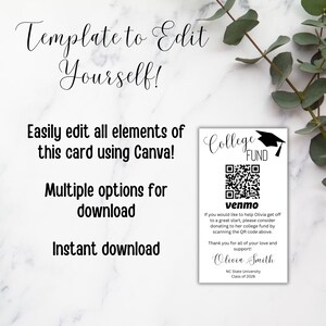 College Fund QR Card, Graduation QR Code Card Printable, Graduation ...