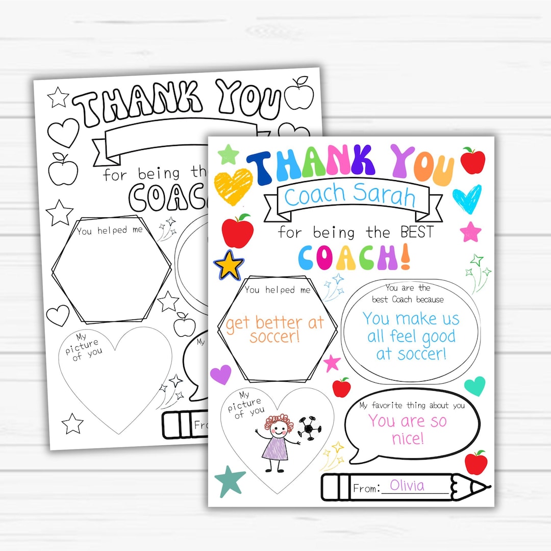 Coach Appreciation Coloring Page • Printable Thank You Gift • Sports ...
