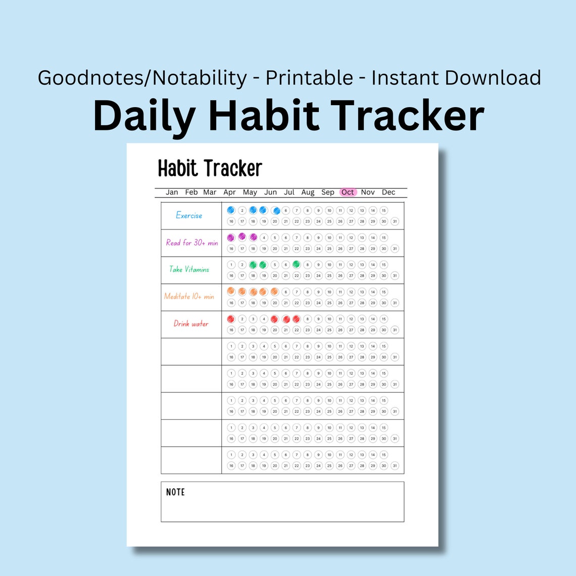 Daily Habit Tracker Printable/goodnotes & Notability/editable Canva ...