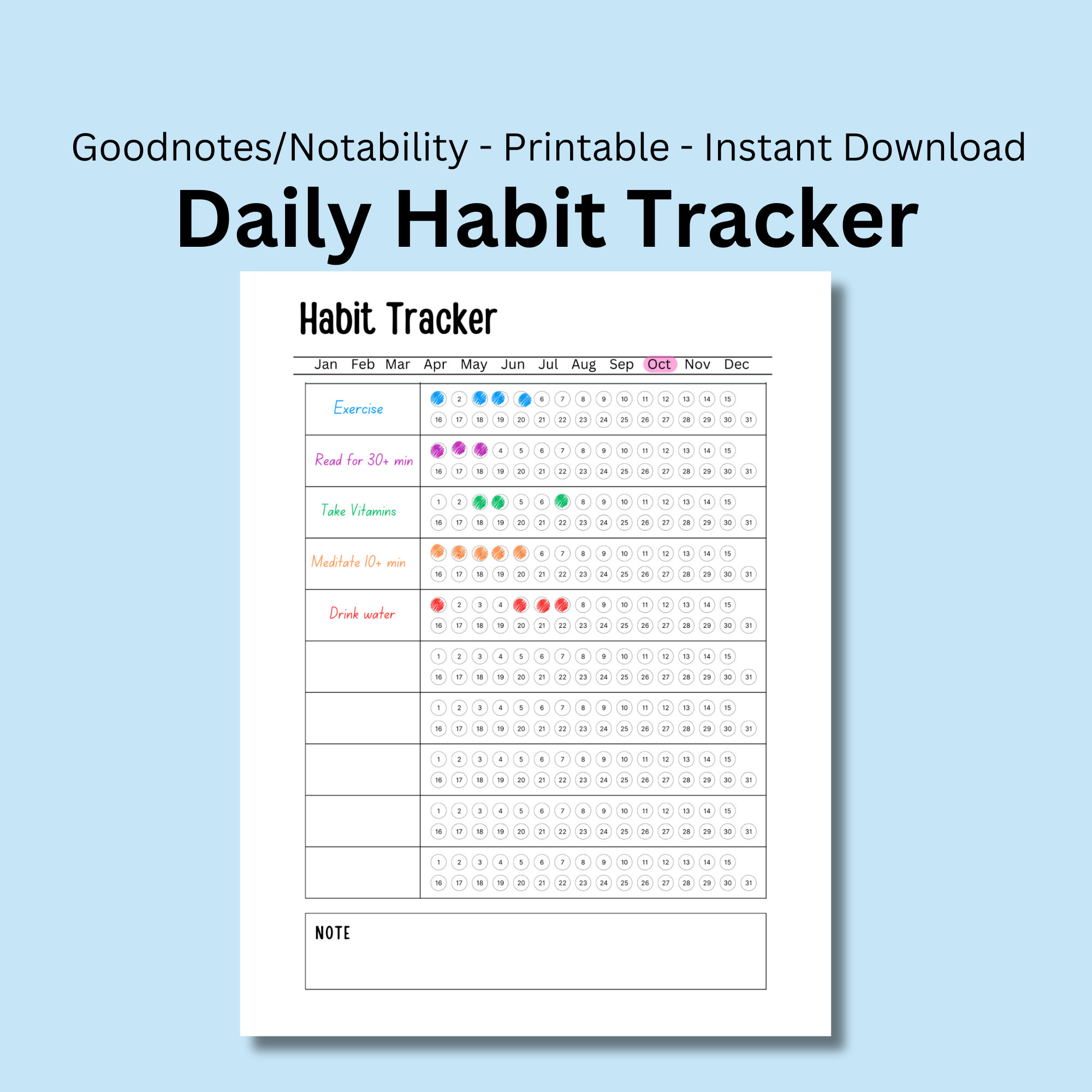 Daily Habit Tracker Printable/goodnotes & Notability/editable Canva ...