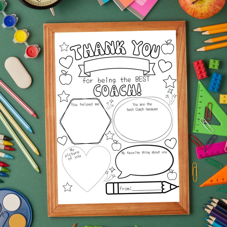 Coach Appreciation Coloring Page • Printable Thank You Gift • Sports ...