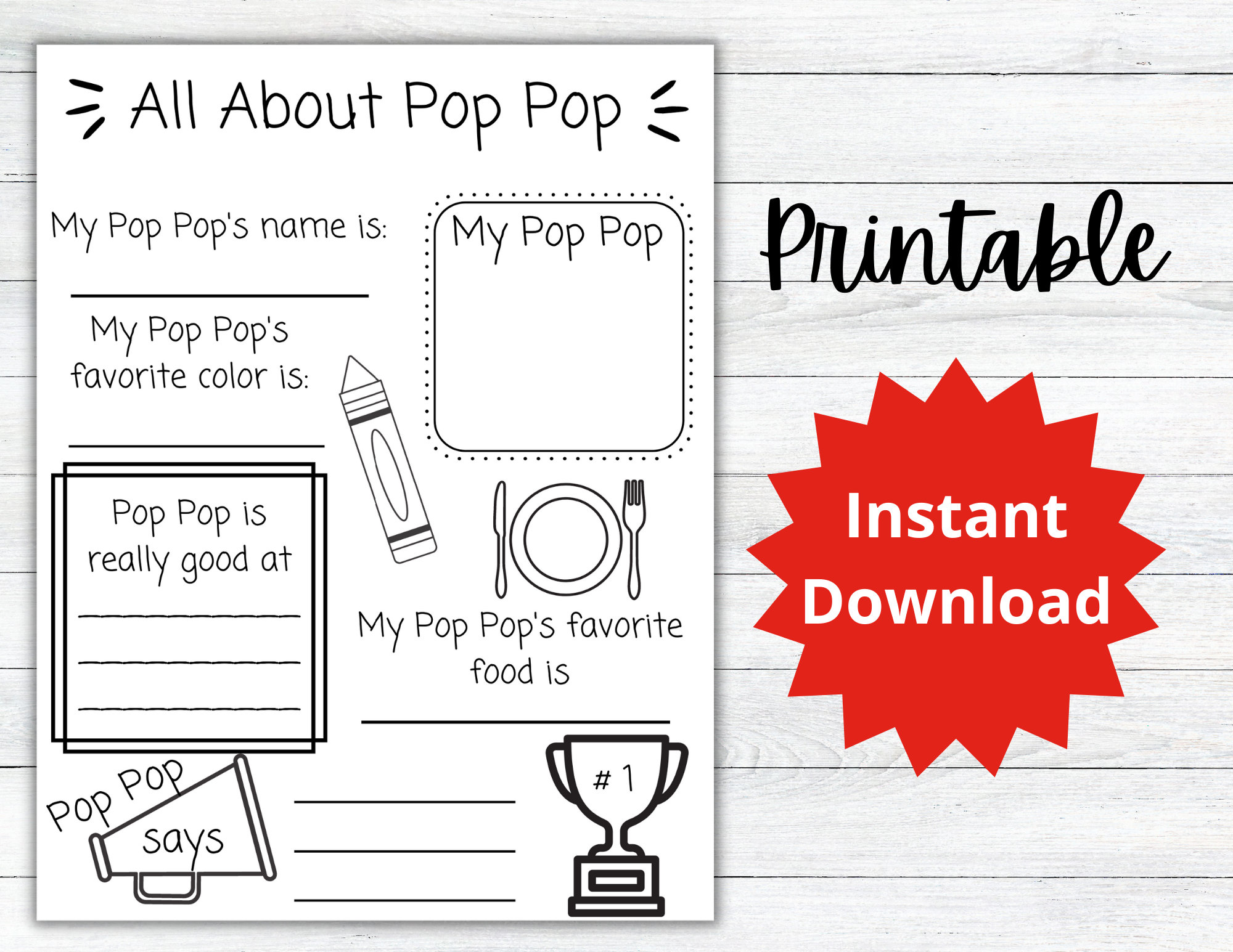 All About Grandpa/papa/pop, Questionnaire, Father's Day, Printable ...