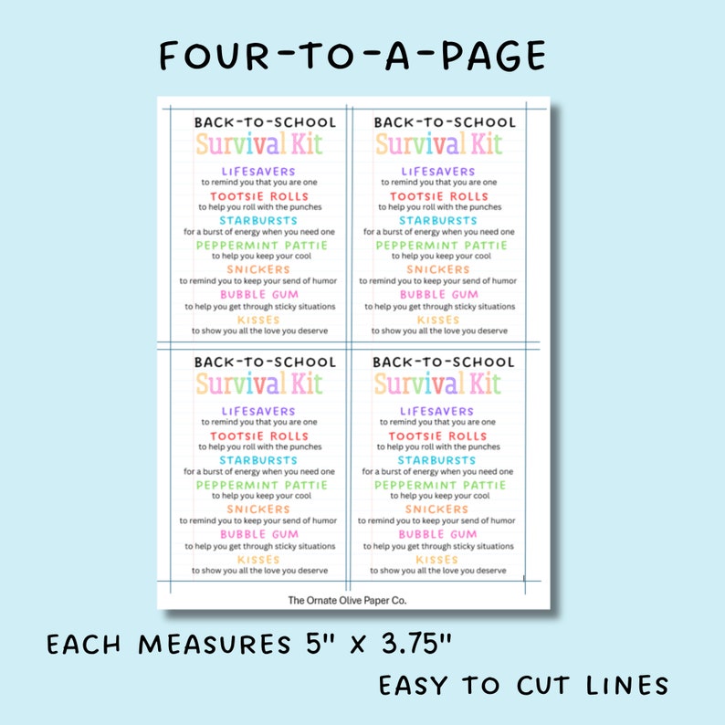 Back-to-school Survival Kit Gift Tags, Great Idea for Kids or as ...