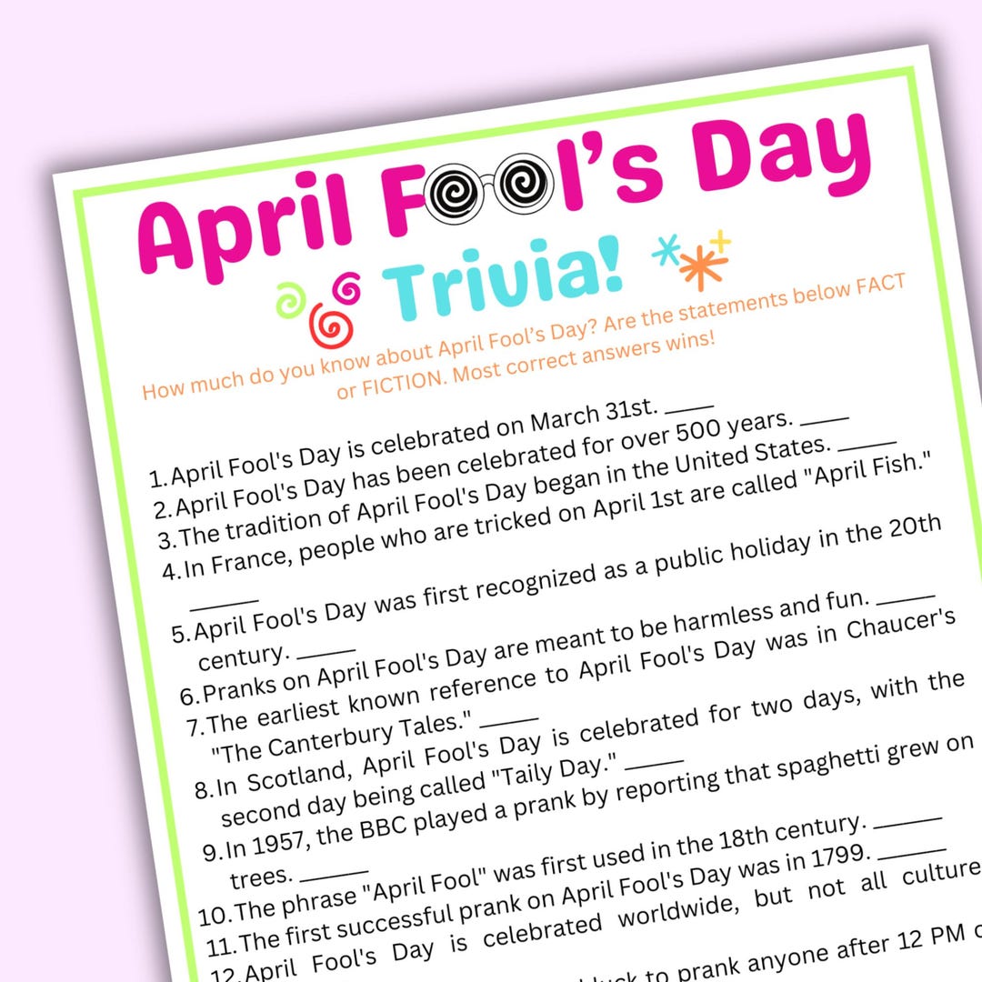 April Fools' Day Trivia, Printable Multiple Choice April Fools' Day ...