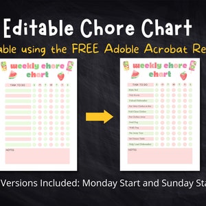 Printable Editable SUMMER Chore Chart Summer Activities | Etsy