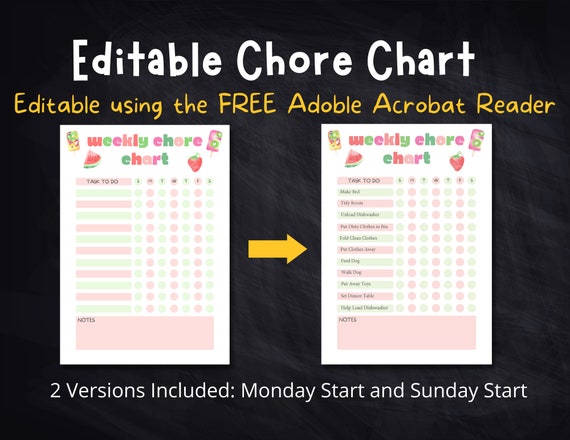 Printable Editable SUMMER Chore Chart Summer Activities - Etsy